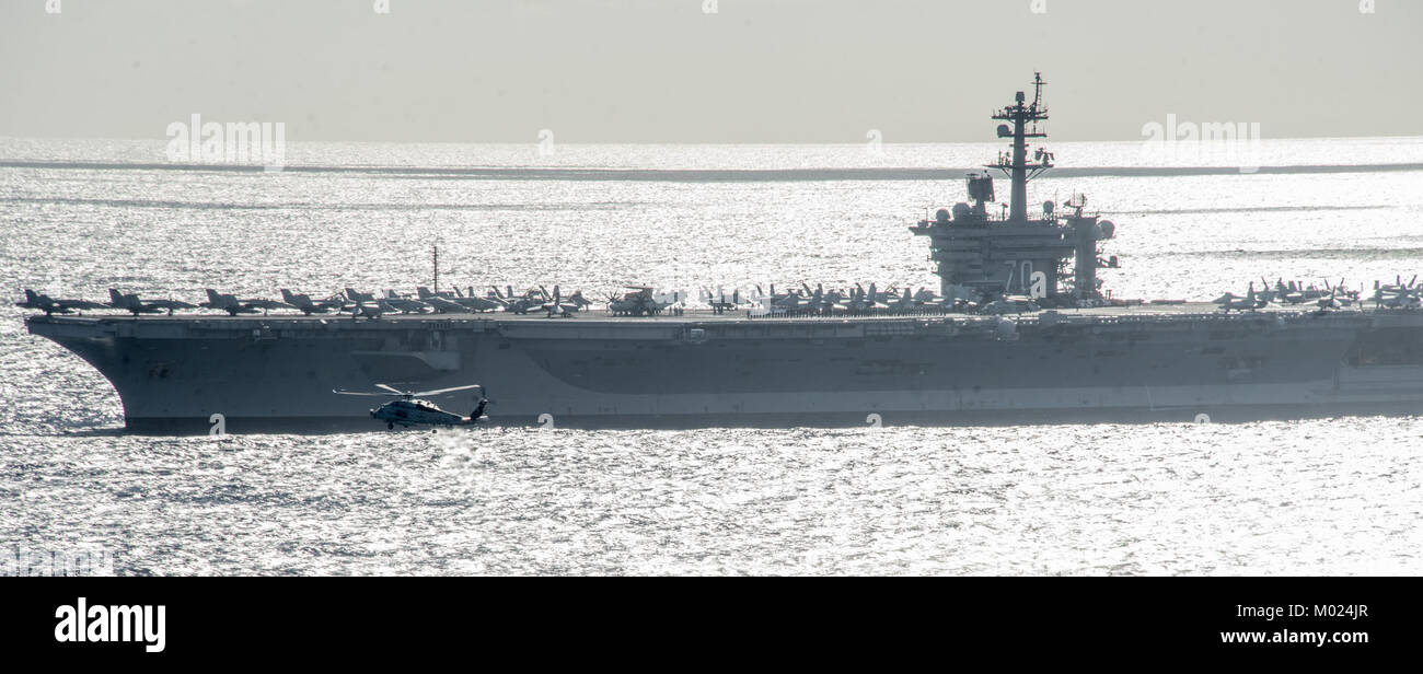 An MH-60R Sea Hawk helicopter assigned to the “Blue Hawks” of ...