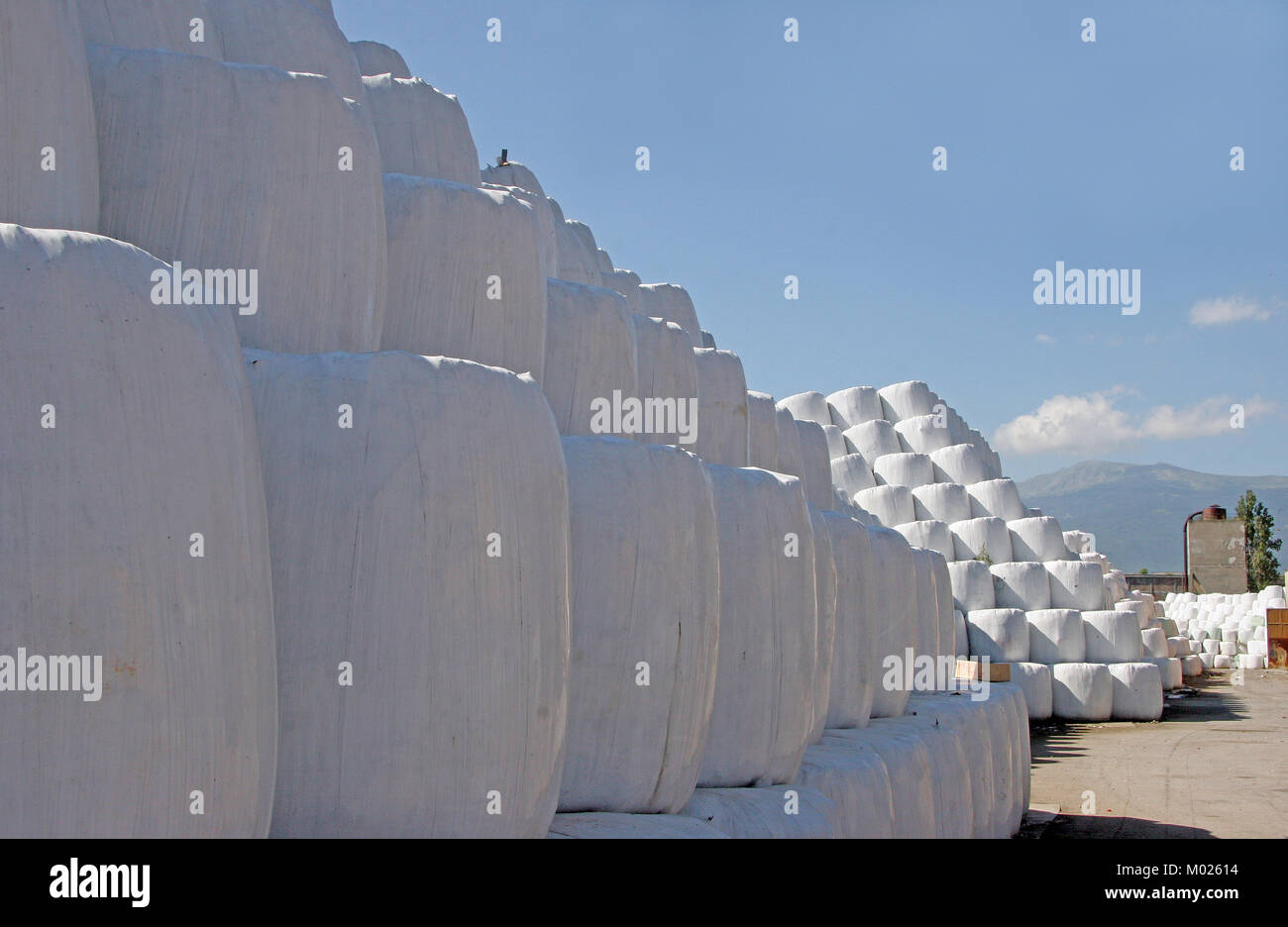Packing bales with garbage using tractor machines with mountain as ...