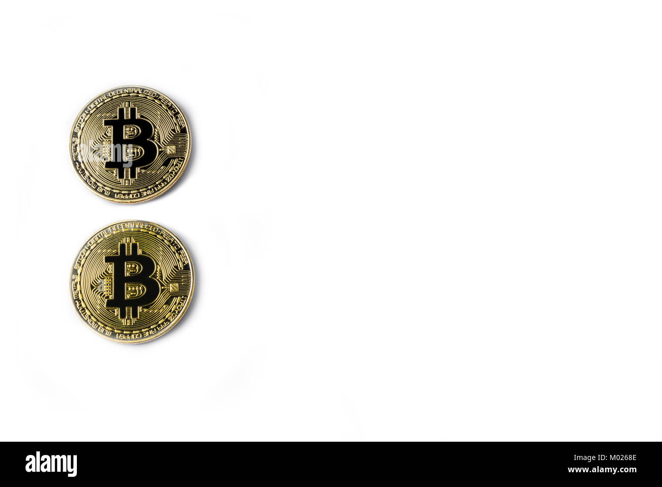 Two bitcoins - gold and silver isolated on white background. modern ...