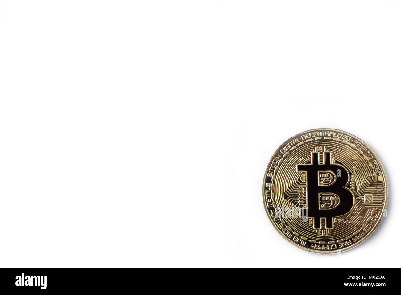 Face of the crypto currency golden bitcoin isolated on white background ...