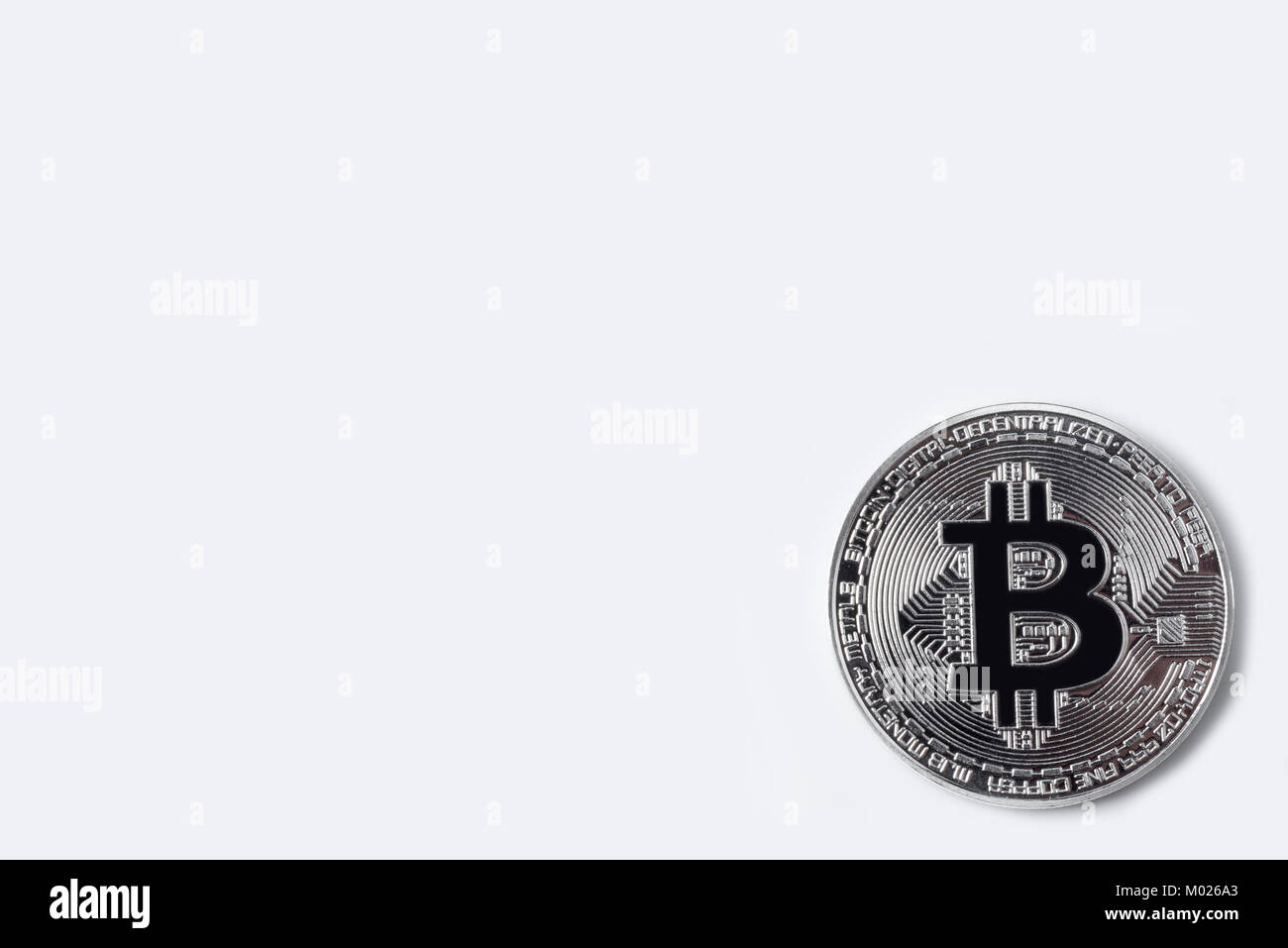 silver bitcoin isolated on white background, cryptocurrency physical ...