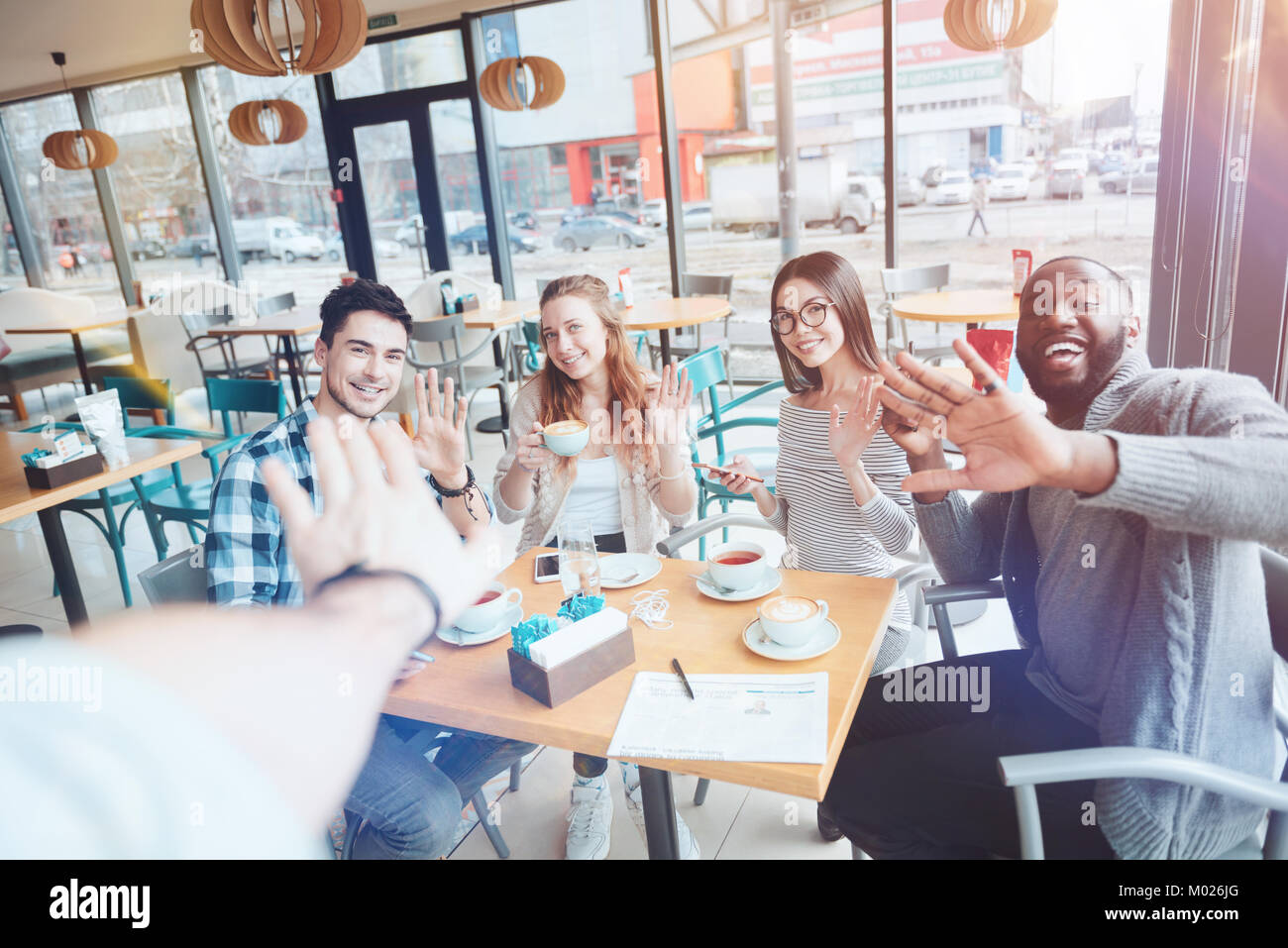 Group of delighted colleagues having lunch Stock Photo - Alamy