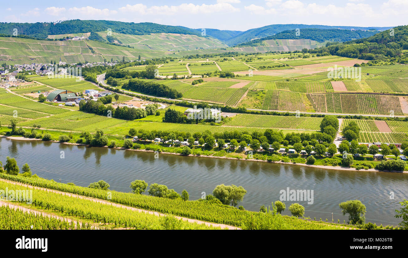 travel to Germany - above view of vineyards and fields in valley of ...