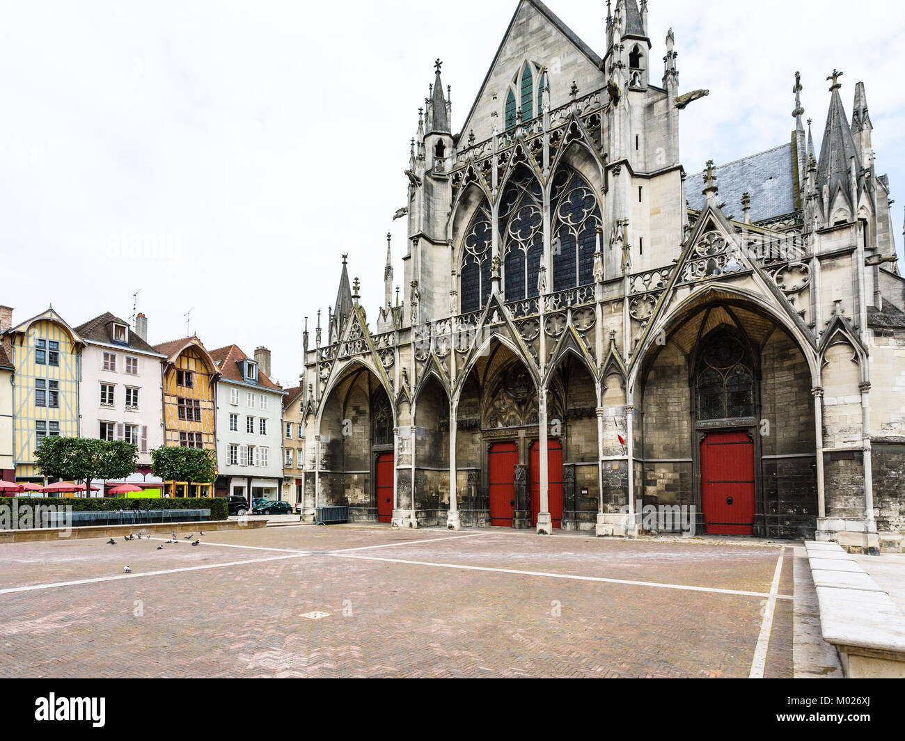 travel to France - square Place Vernier and west facade of Basilique ...