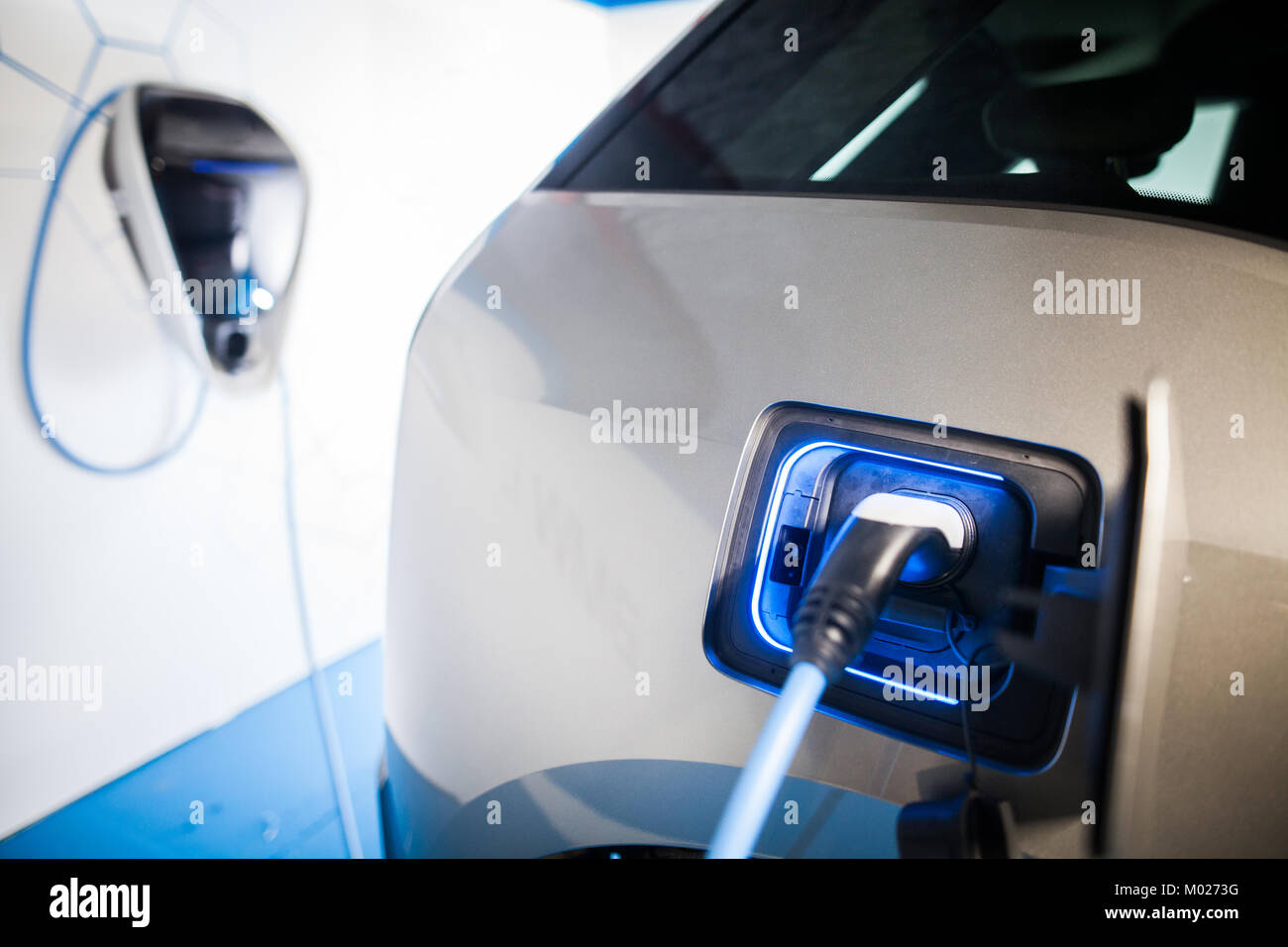 Close up image of the power socket of an electric car, charging Stock ...