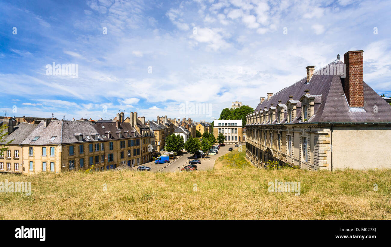 travel to France - above view of square Place du Chateau in Sedan town ...