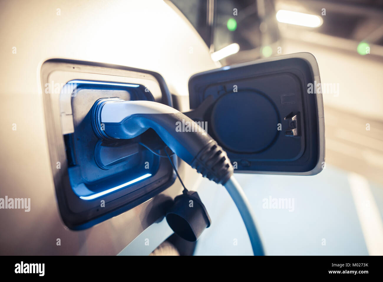 Close up image of the power socket of an electric car, charging Stock ...