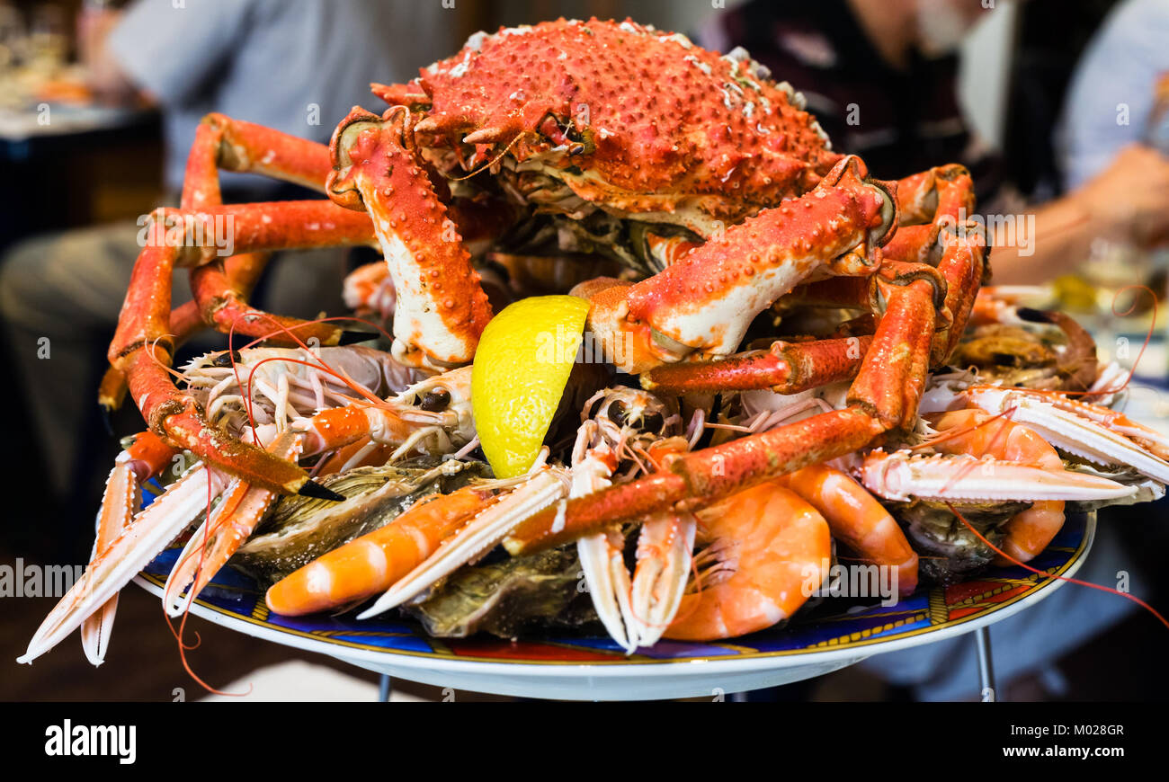 travel to France - atlantic crab on seafood plate in local fish ...