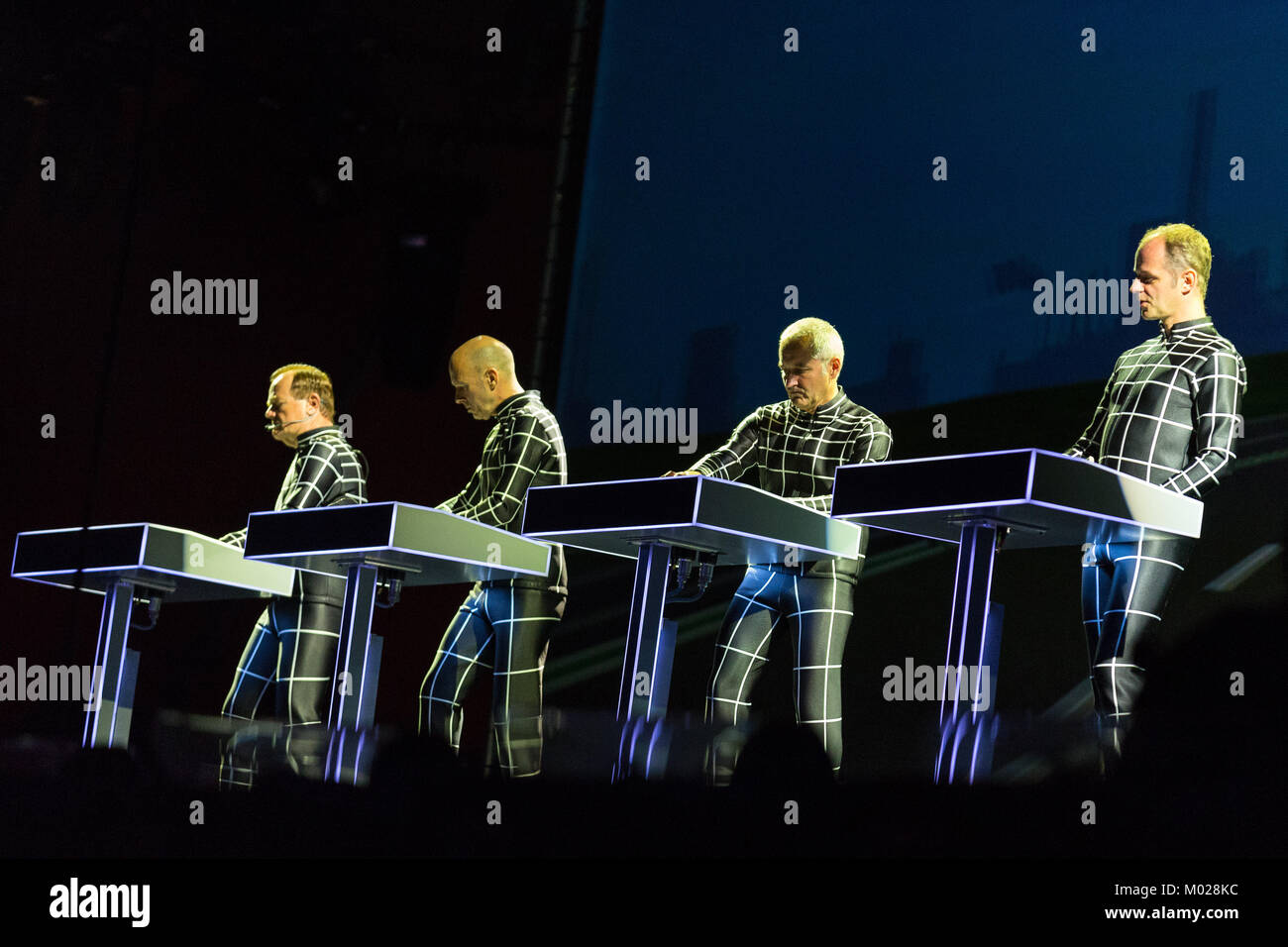 The legendary German electronic music band Kraftwerk performs a live 3D ...