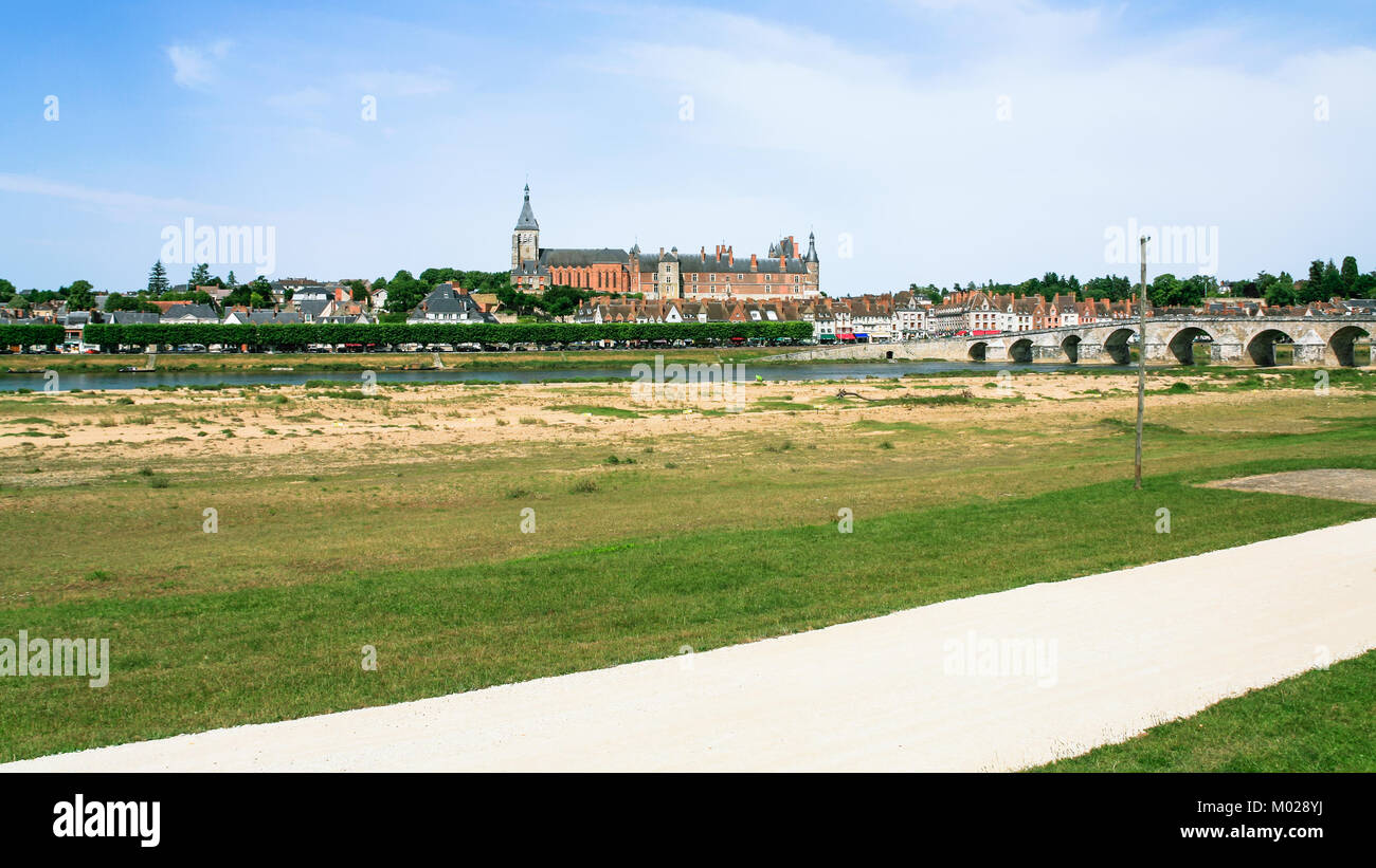 travel to France - panoramic view of Gien city from valley of Loire ...