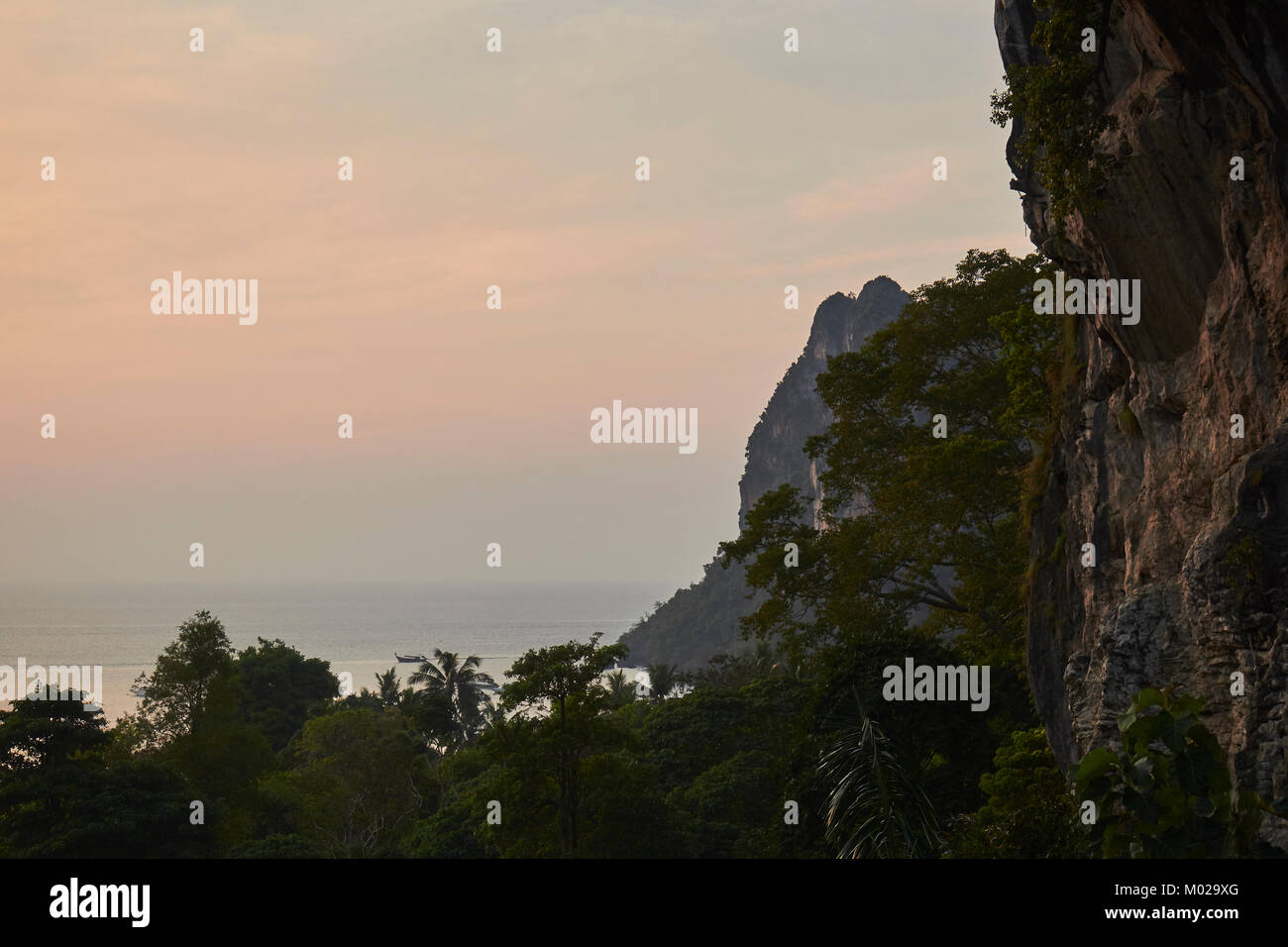 Adaman sea and cliffs in early morning, Railay Beach, Krabi Provence ...