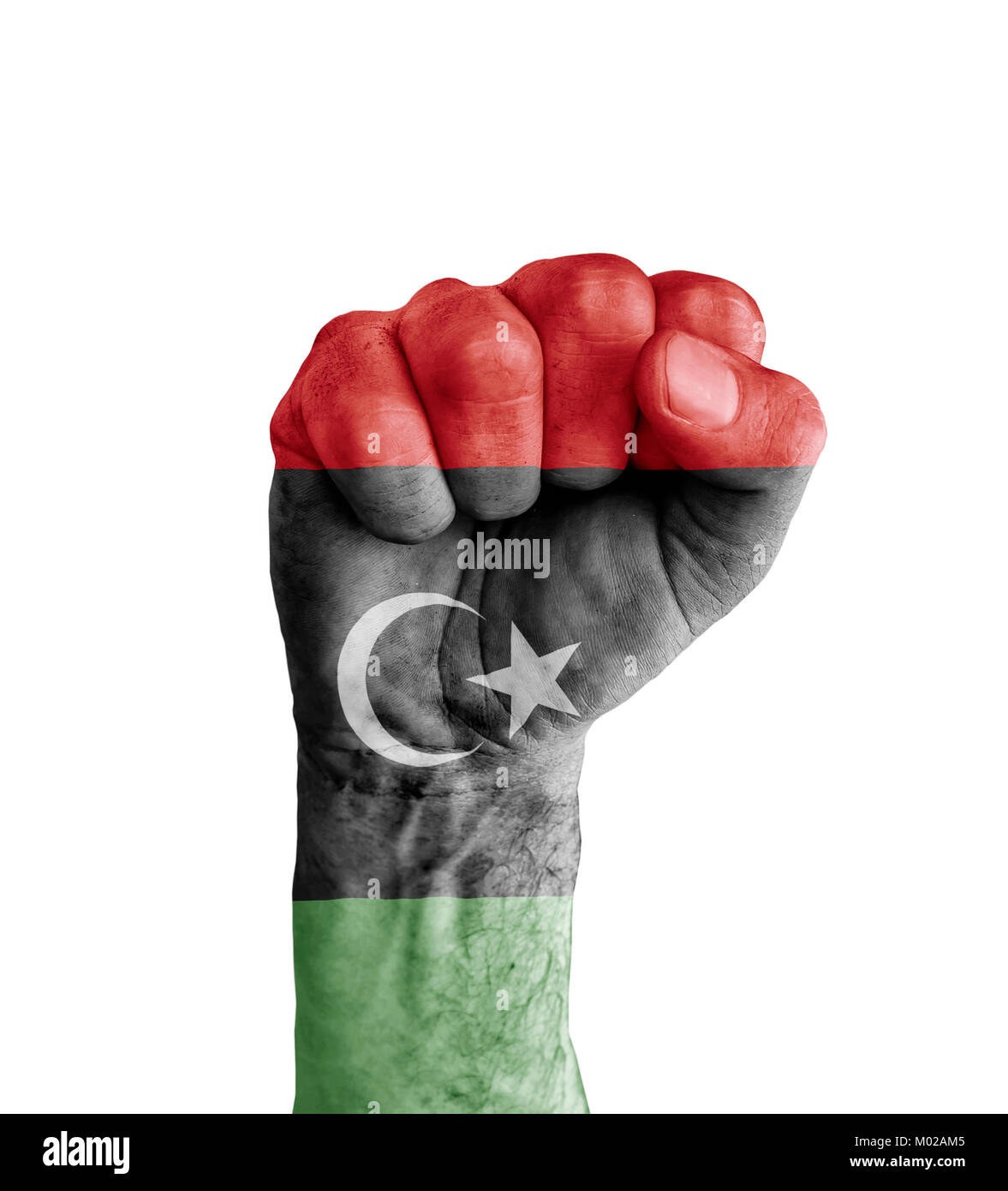 Flag of Libya painted on human fist like victory symbol Stock Photo - Alamy