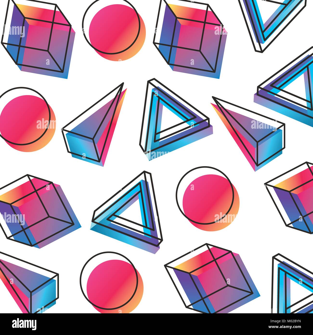 memphis style pattern geometric figures three dimensional Stock Vector ...