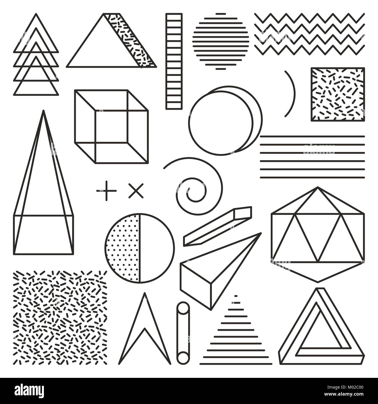 memphis style seamless pattern geometric icons outline Stock Vector ...