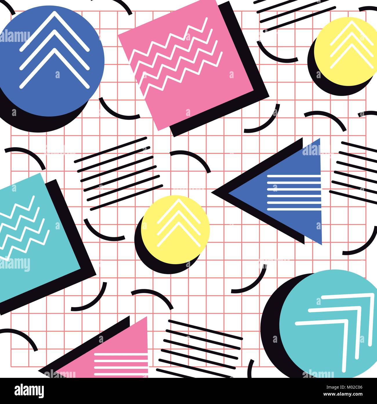 memphis style pattern triangle circle and square grid design Stock ...