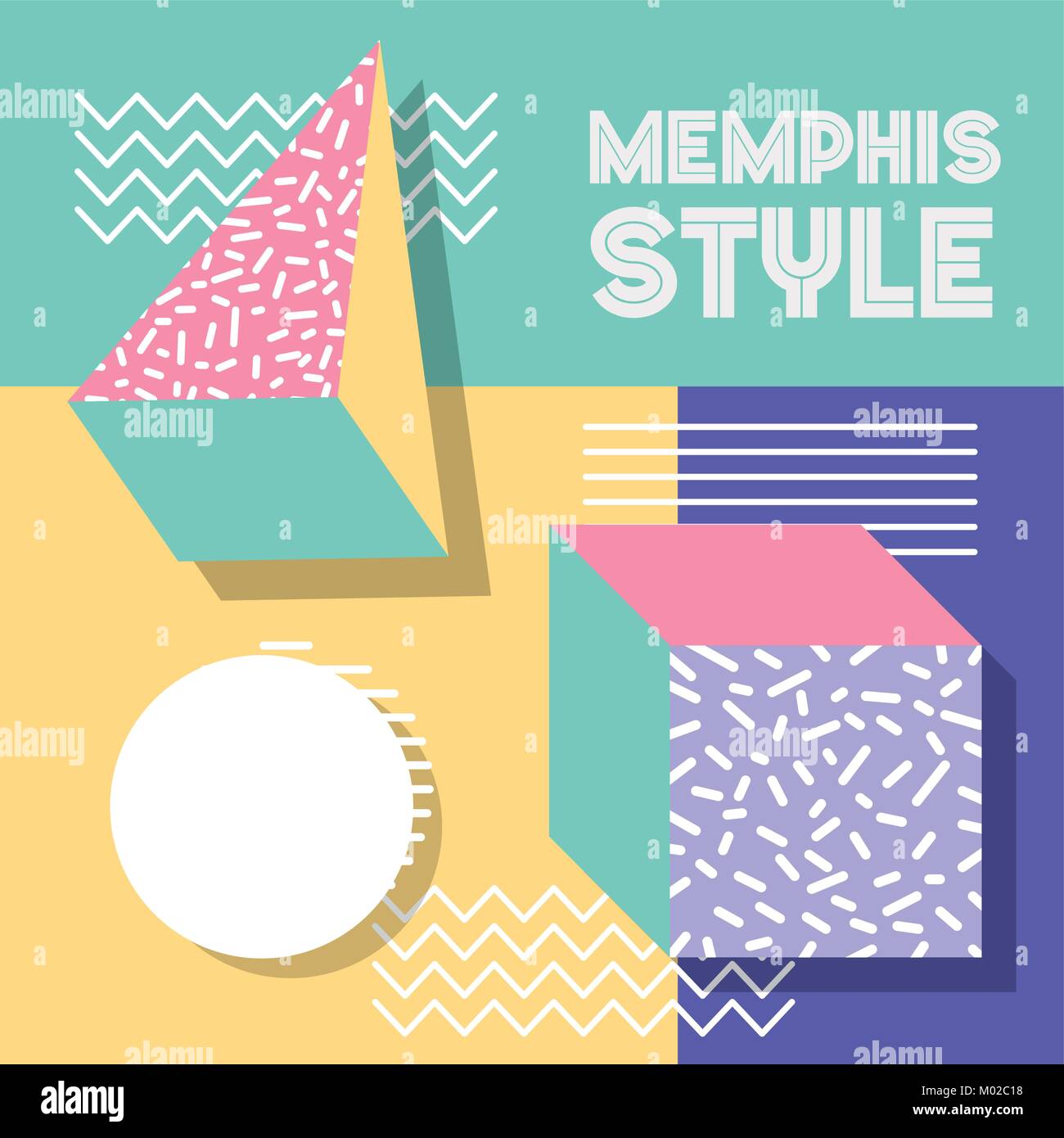 memphis style pattern retro 3d shapes geometric Stock Vector Image ...