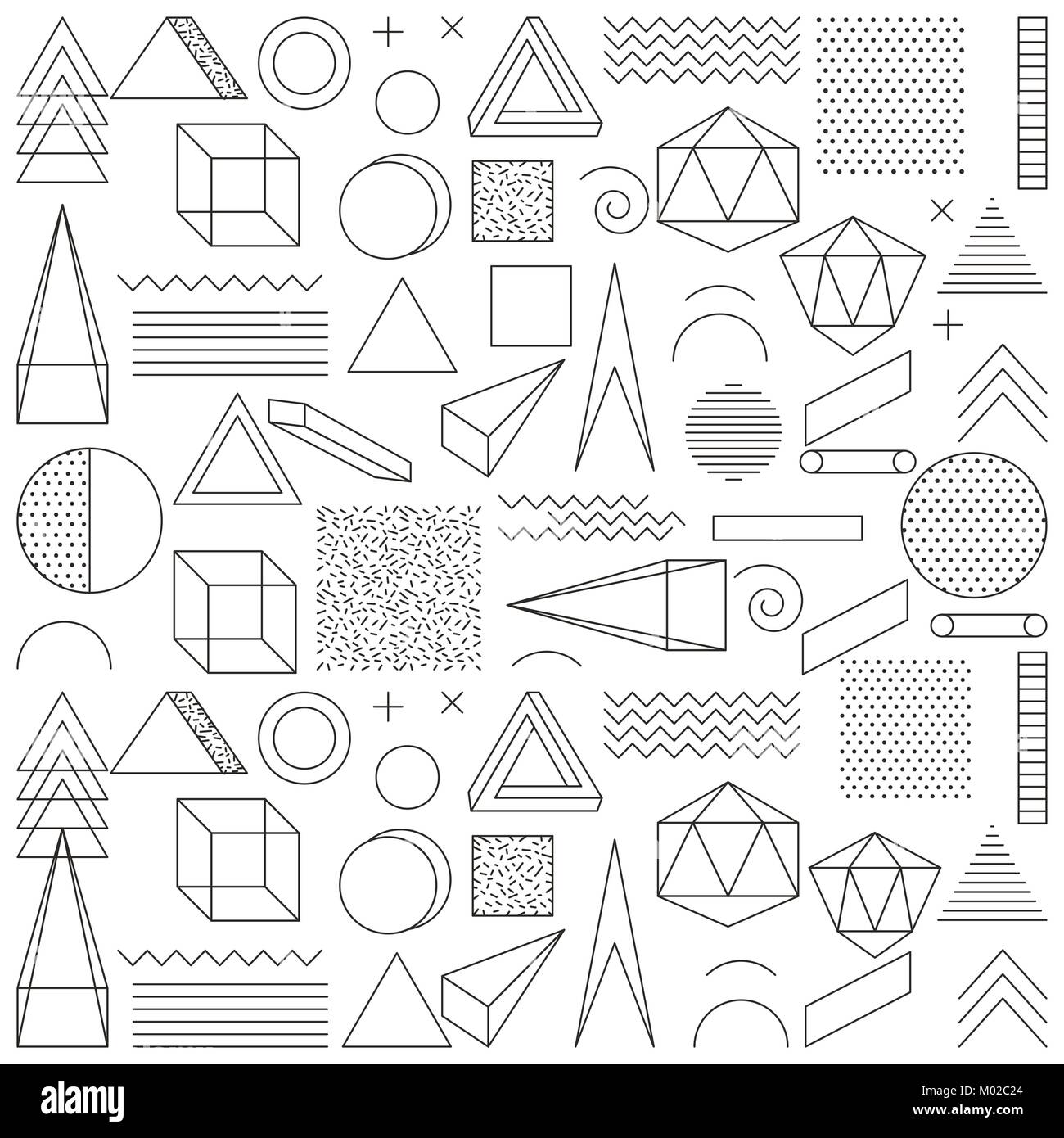 memphis style seamless pattern geometric icons outline Stock Vector ...