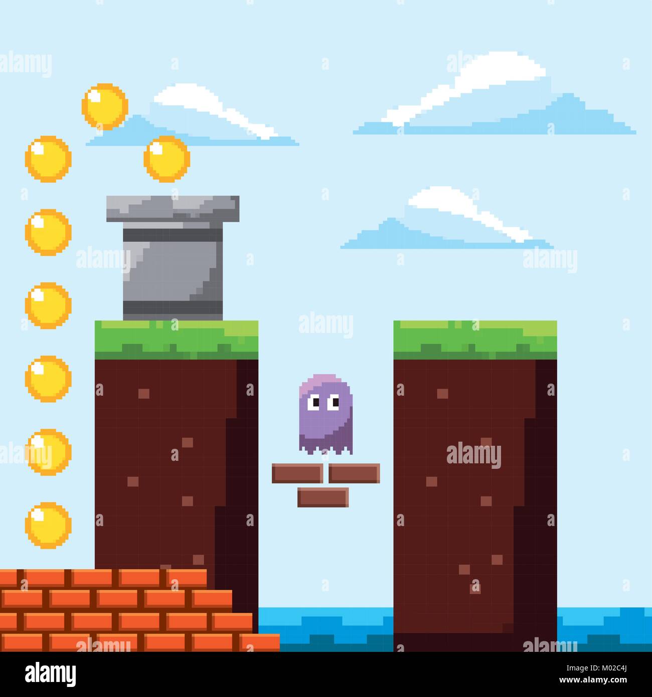 pixel game arcade scene ghost gold coins prize Stock Vector Image & Art ...