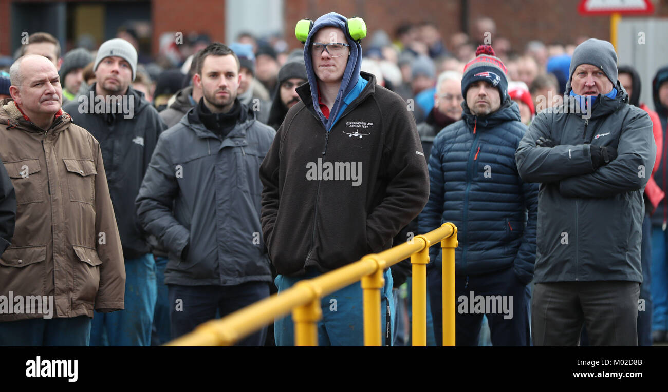 Bombardier workers in Belfast gather for a rally at the factory gates ...