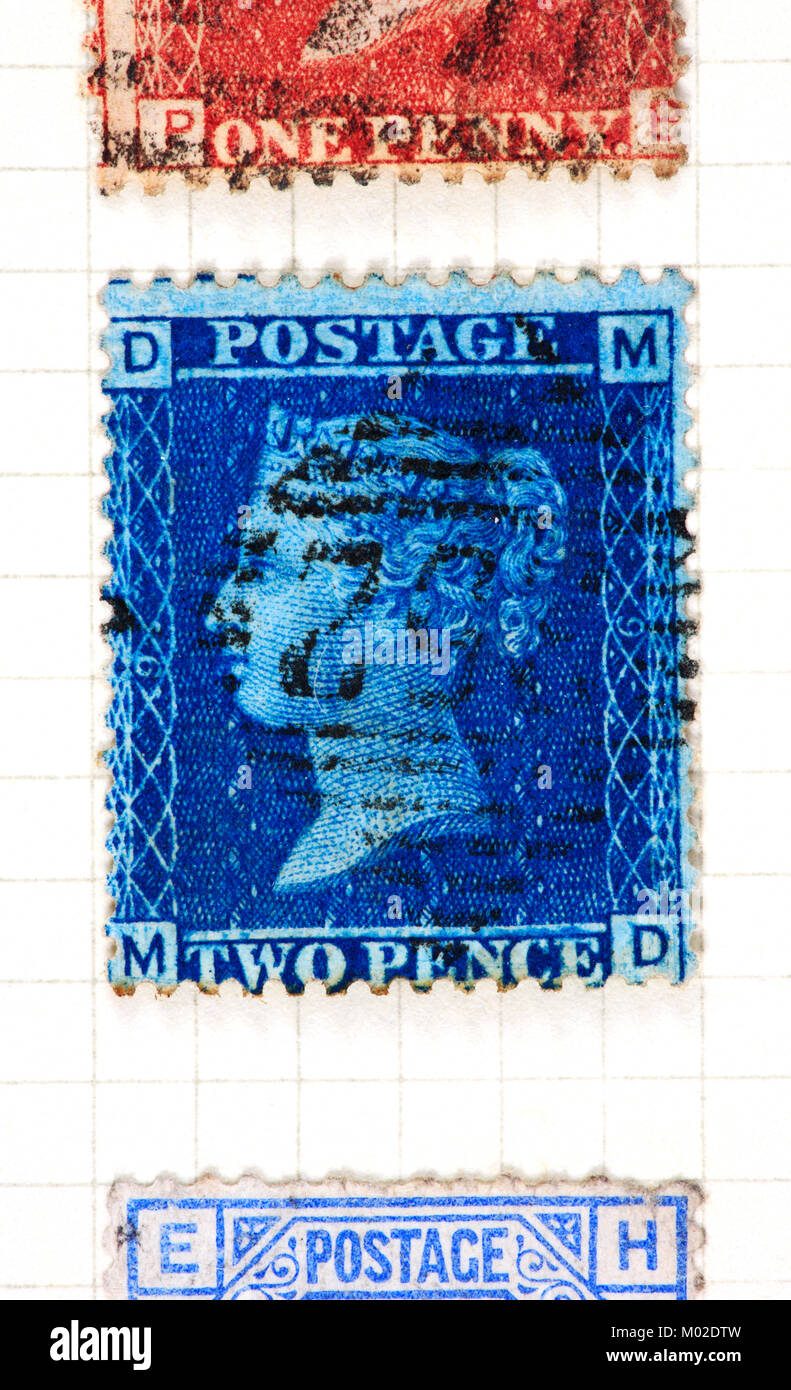 A Queen Victoria two pence blue used stamp of Plate 9 and 1858-70 issue ...