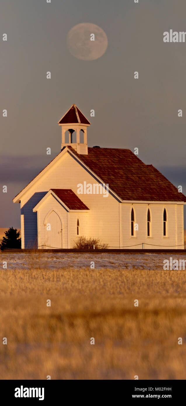 Full Super Moon over Country Church Canada Stock Photo - Alamy