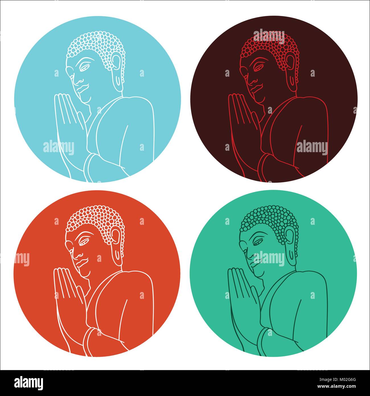 Silhouette of pray Buddha in circle in different colors. Vector ...