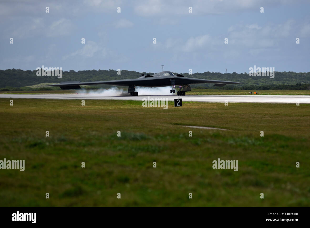 A U.S. Air Force B-2 Spirit lands Jan. 8, 2018, at Andersen Air Force ...