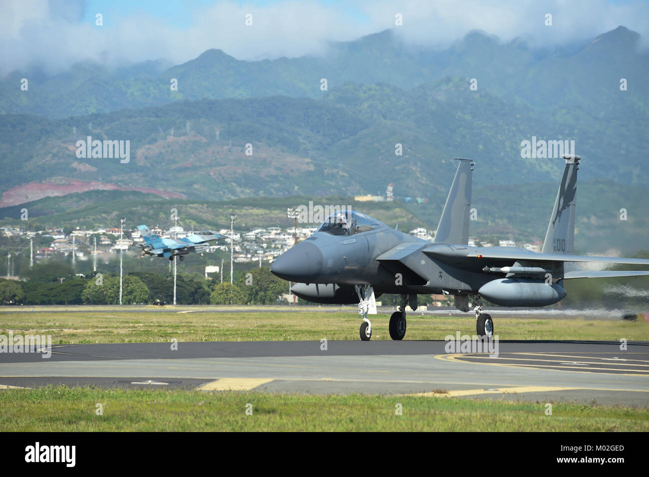 A U.S. Air Force F-15C Eagle fighter jet from California Air National ...