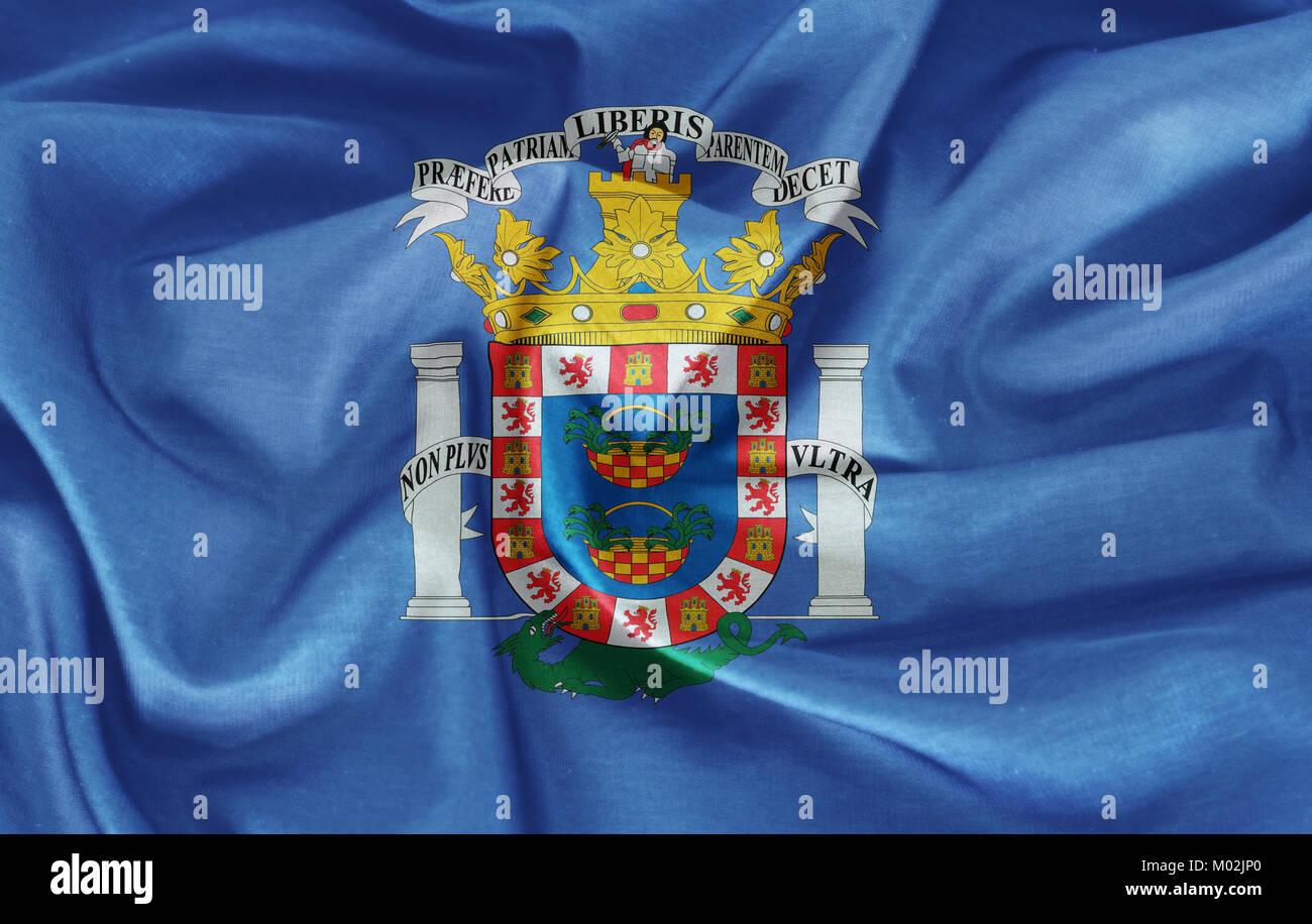 Melilla flag on the fabric texture background Stock Photo - Alamy