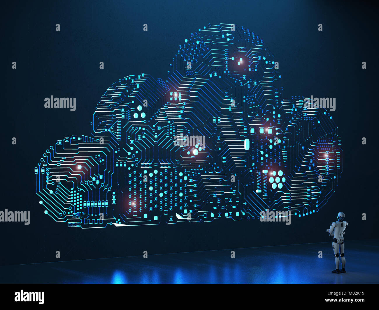 3d rendering circuit cloud with humanoid robot Stock Photo - Alamy