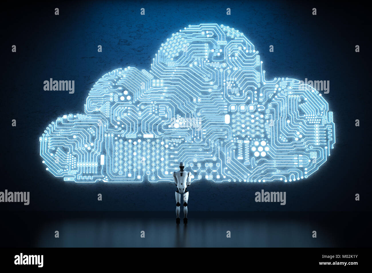 3d rendering circuit cloud with humanoid robot Stock Photo - Alamy