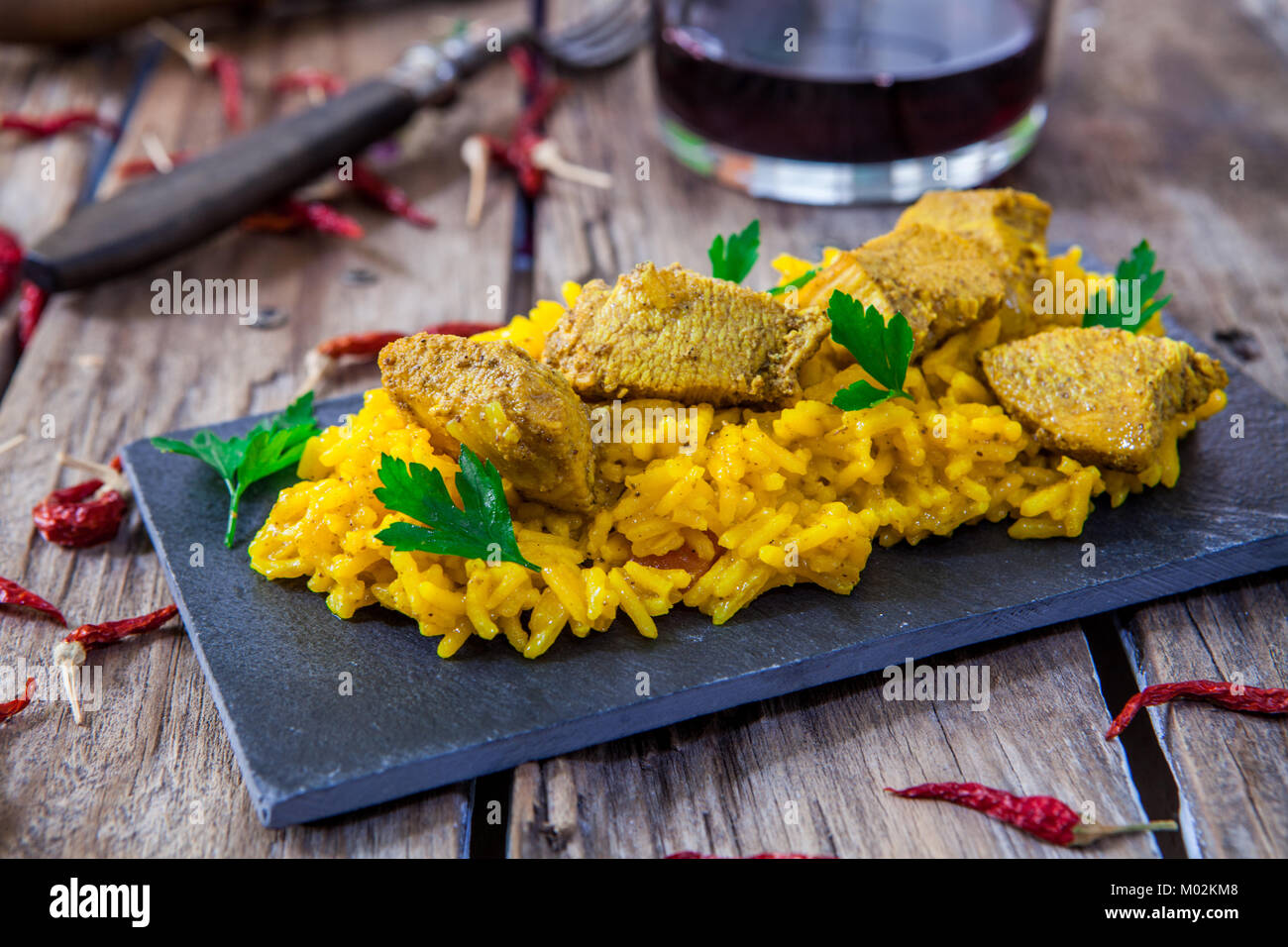 Chicken curry biryani indian style food with veggies Stock Photo - Alamy