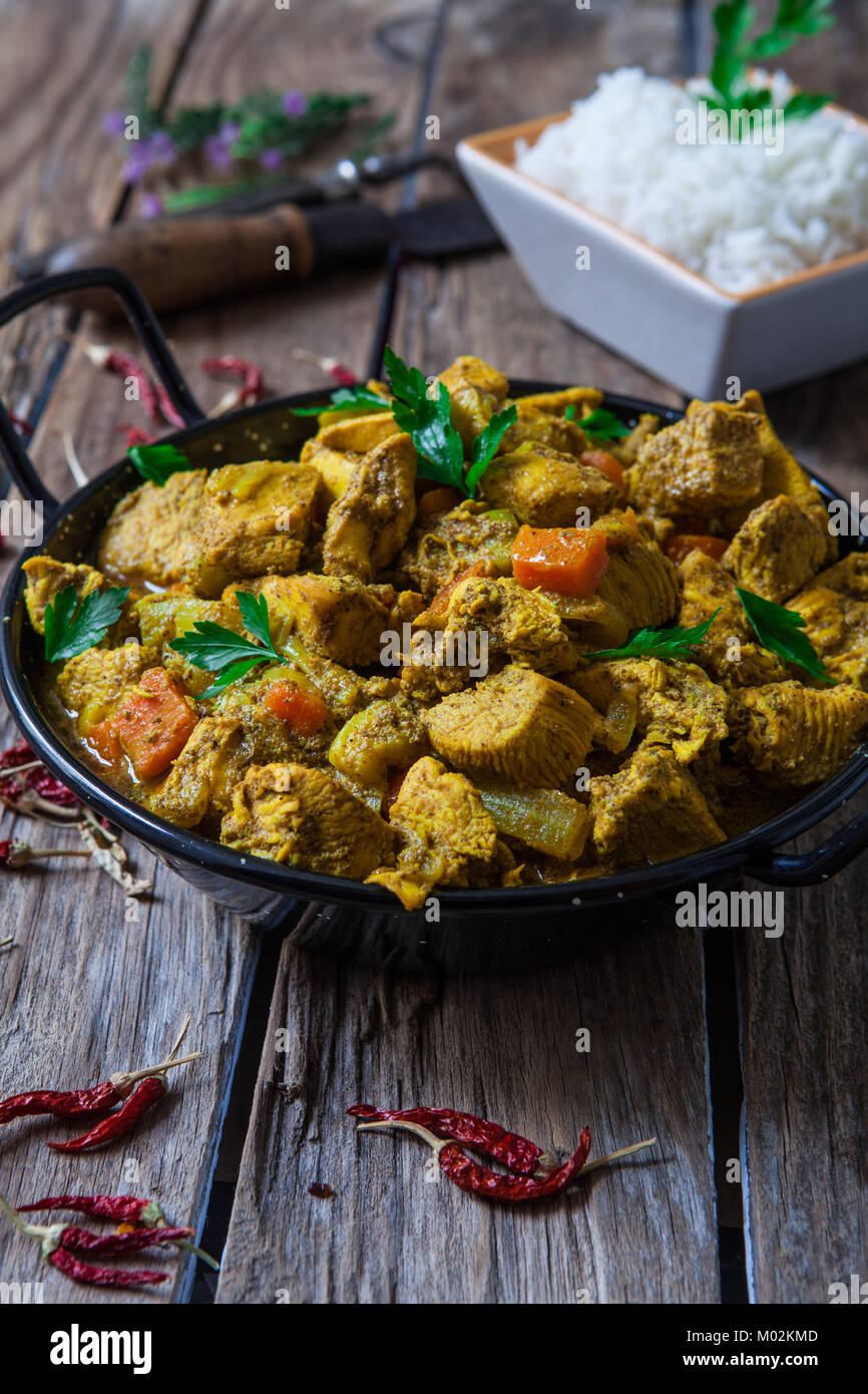 Chicken curry biryani indian style food with veggies Stock Photo - Alamy