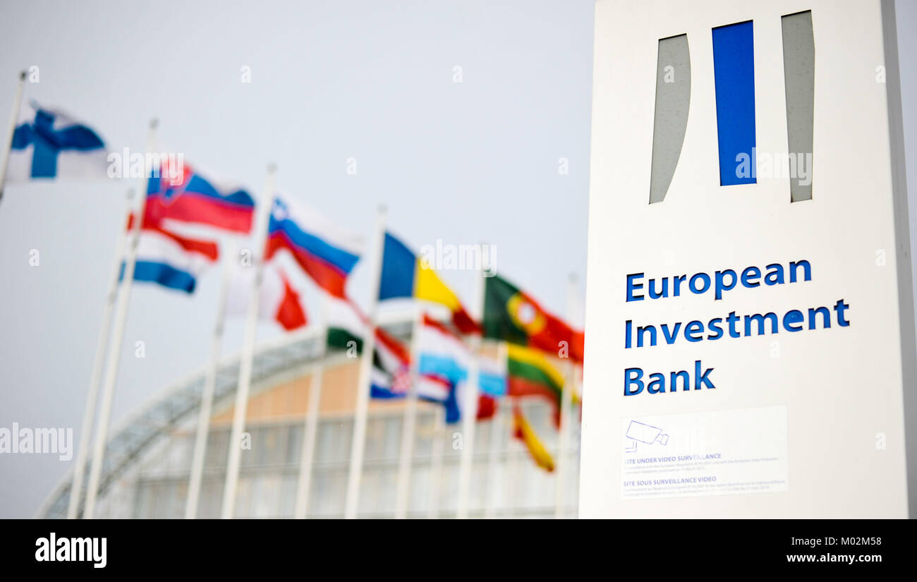 Flags of the european countries in front of the European Investment ...