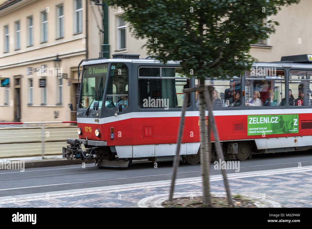 A Prague Tram making it's way through the streets of Prague, Prague ...