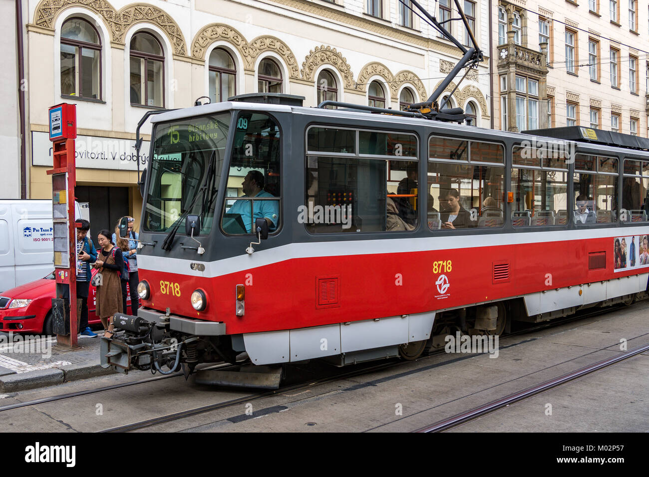 A Prague Tram making it's way through the streets of Prague, Prague ...