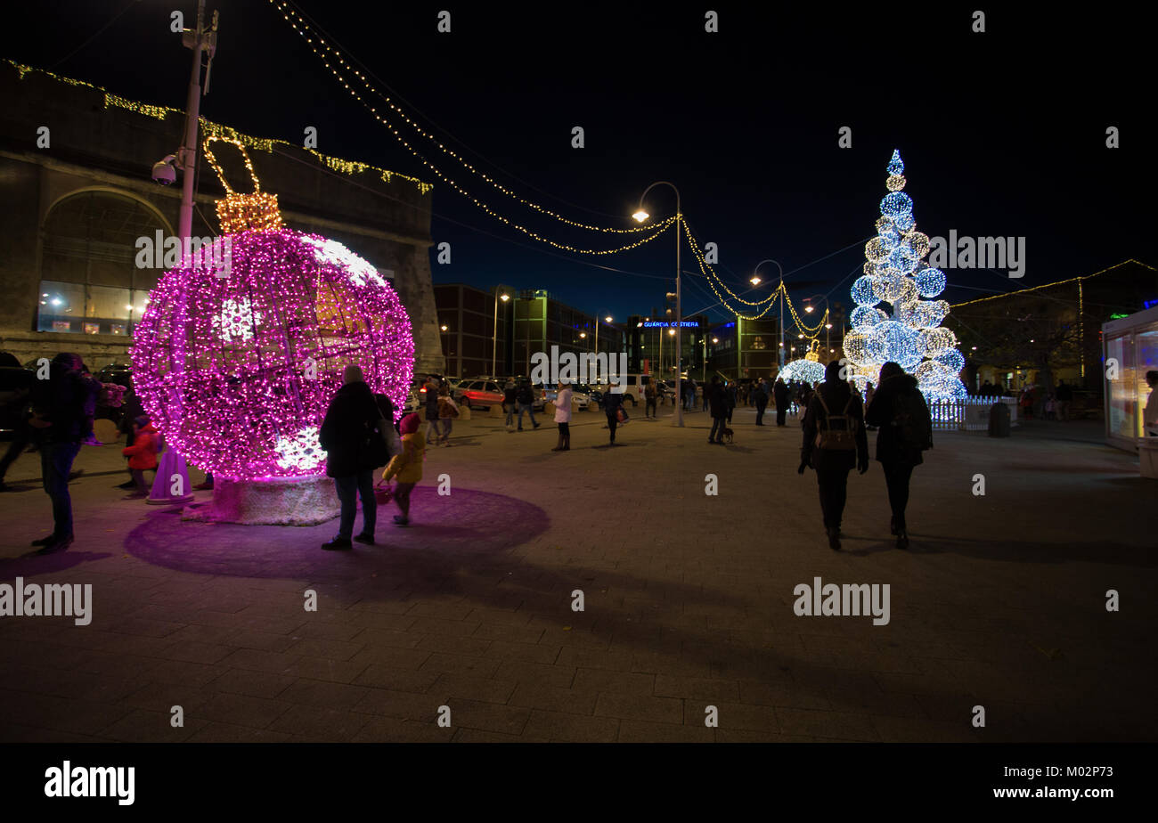 GENOA (GENOVA), ITALY, DECEMBER 28, 2017 - Illuminated Christmas tree ...
