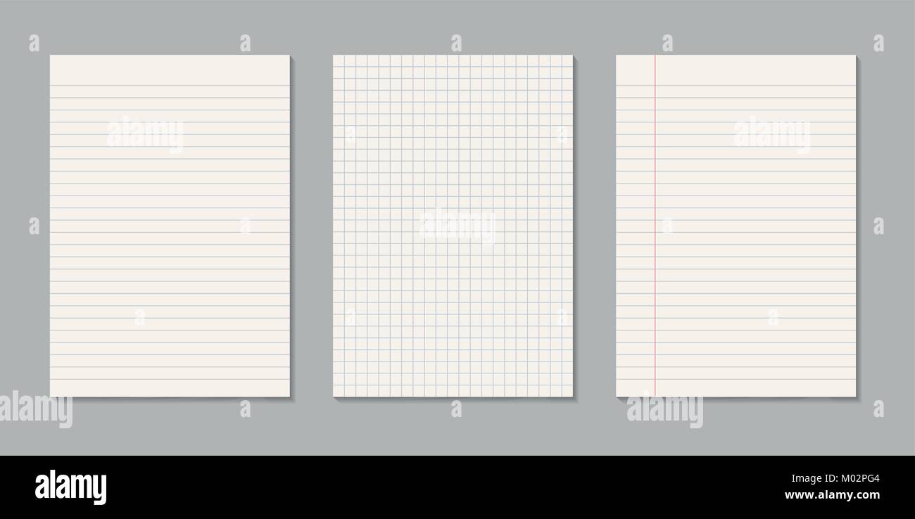 Set of realistic blank sheets of square and lined paper - vector ...