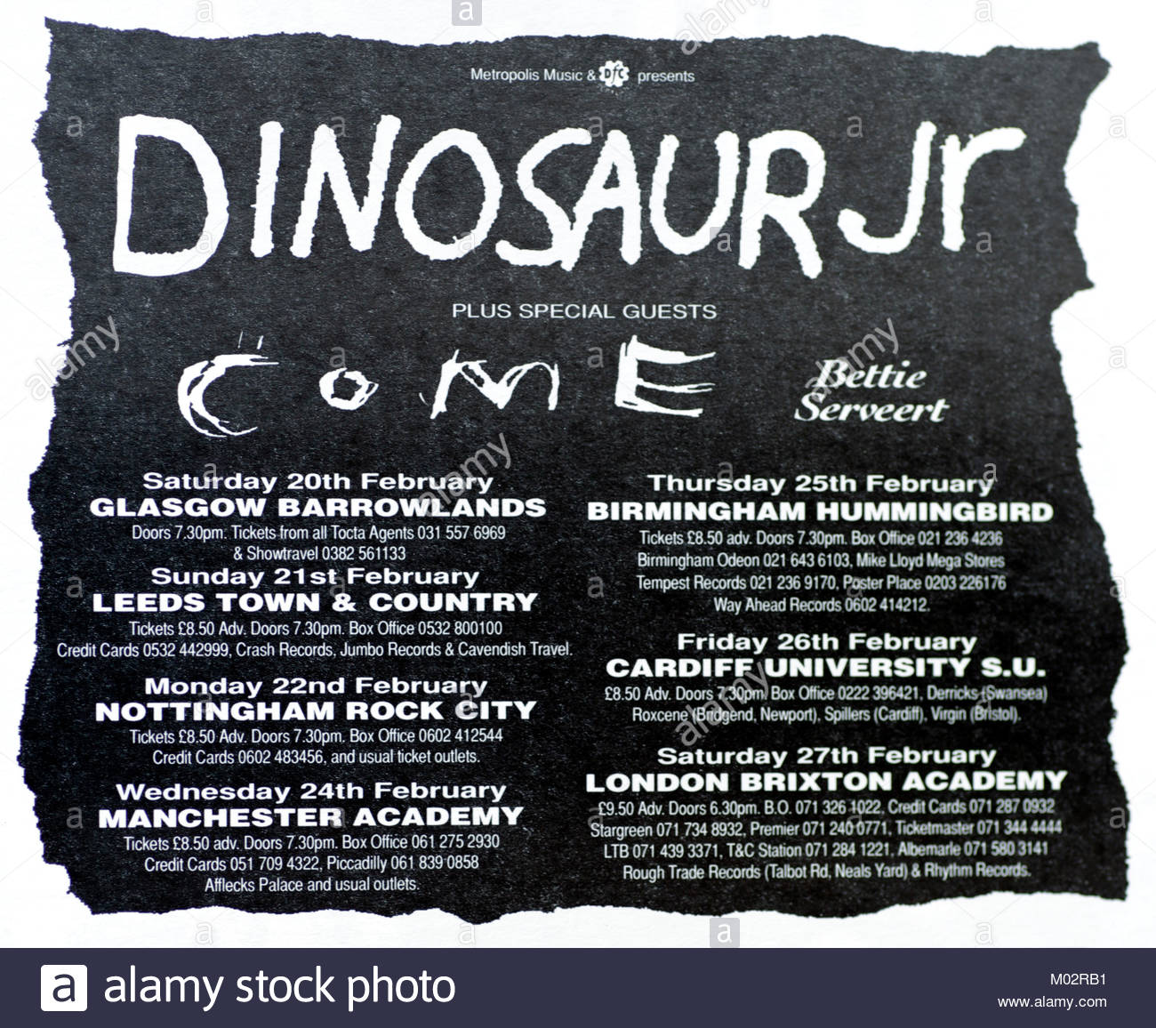 Magazine advert with UK tour dates for Dinosaur Jr 1993 Stock Photo - Alamy