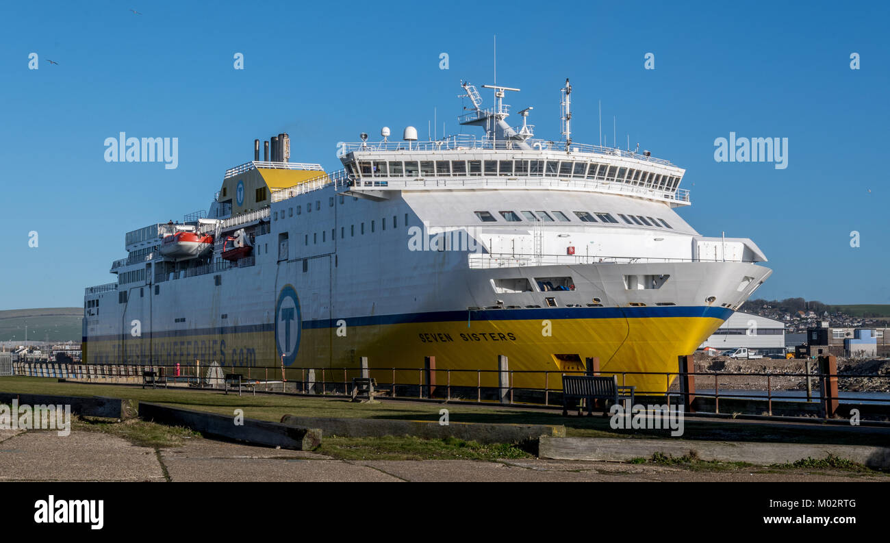 Transmanche Ferry heads down Newhaven Harbour heading for the Channel ...