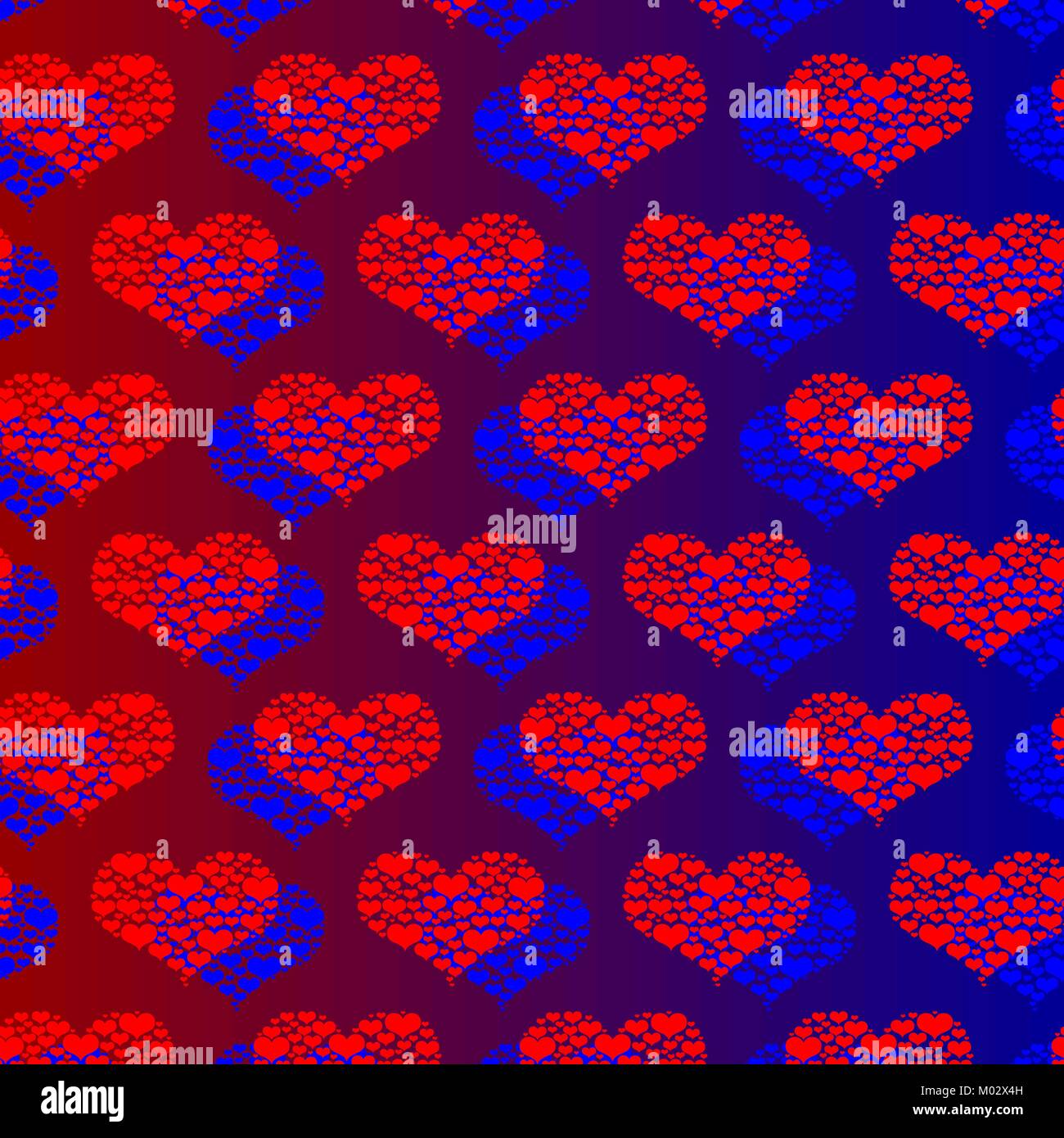 Two hearts - vector pattern - red and blue pattern on a color ...