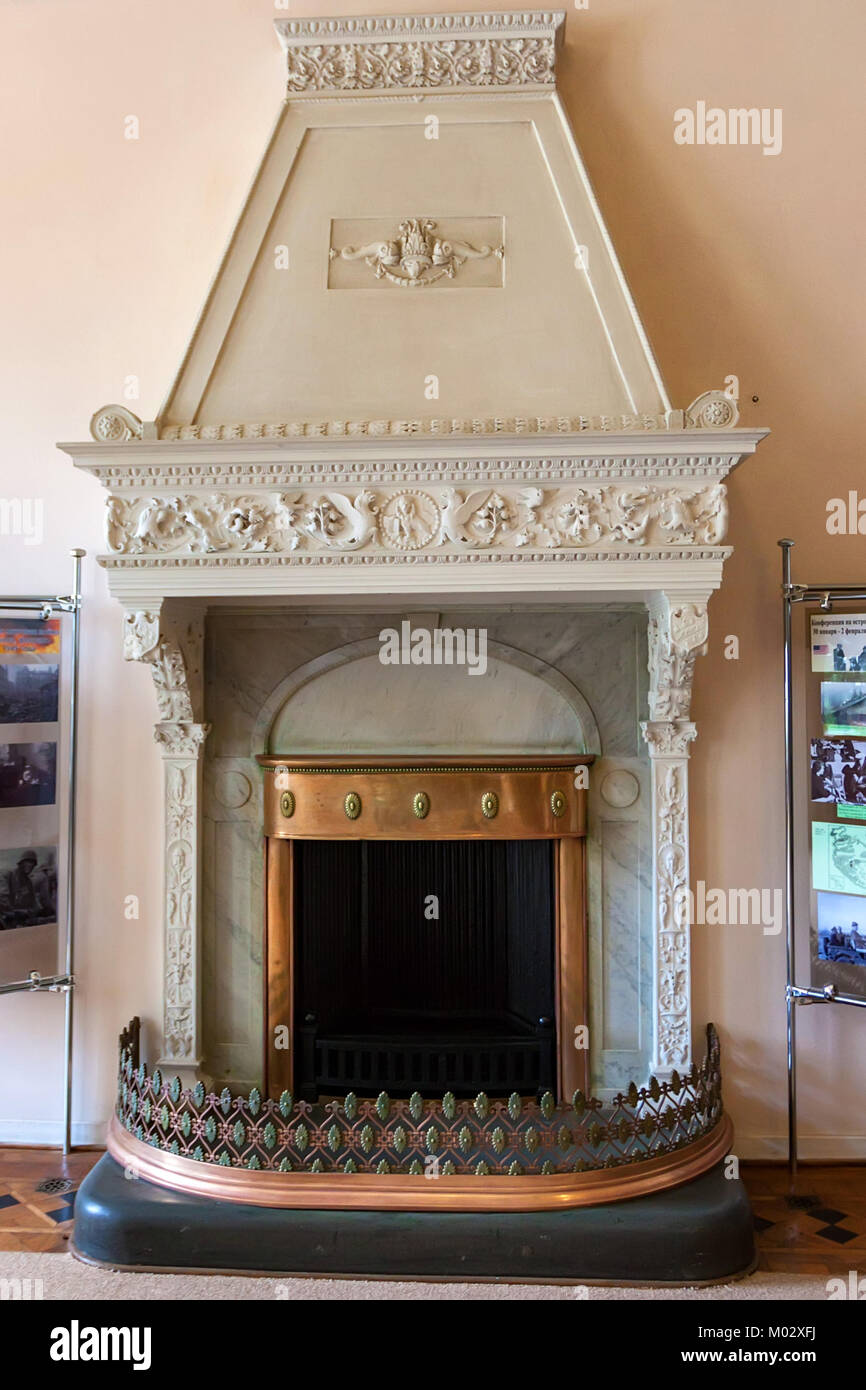 LIVADIA, RUSSIA - MARCH 21, 2011: Fireplace in Livadia Palace in Crimea ...
