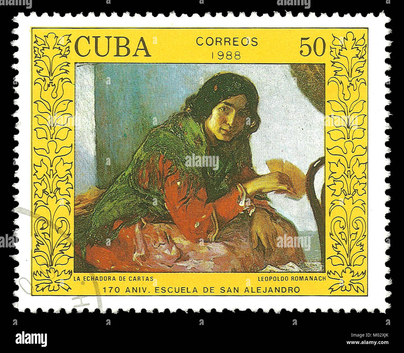 Cuba - stamp 1988: Color edition on Art, Shows Painting La Echadora de ...
