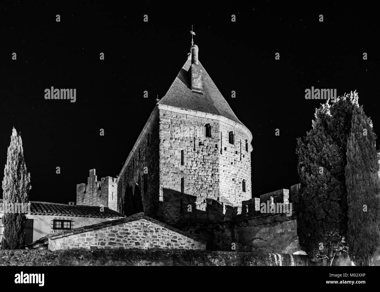 Medieval fortified gate towers Black and White Stock Photos & Images ...