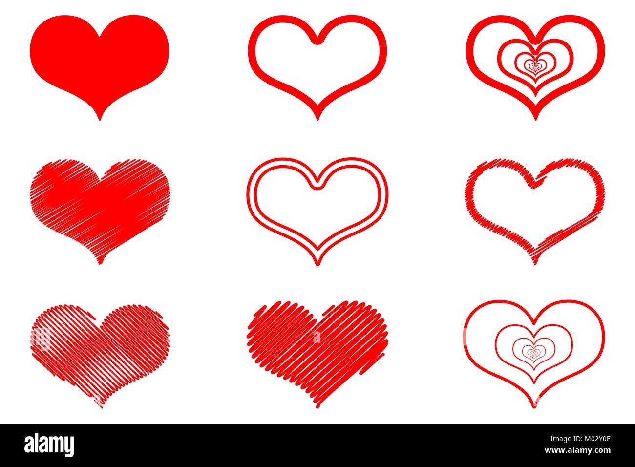 Vector Red Hearts Icon Set Hand Drawn Stock Vector Image And Art Alamy