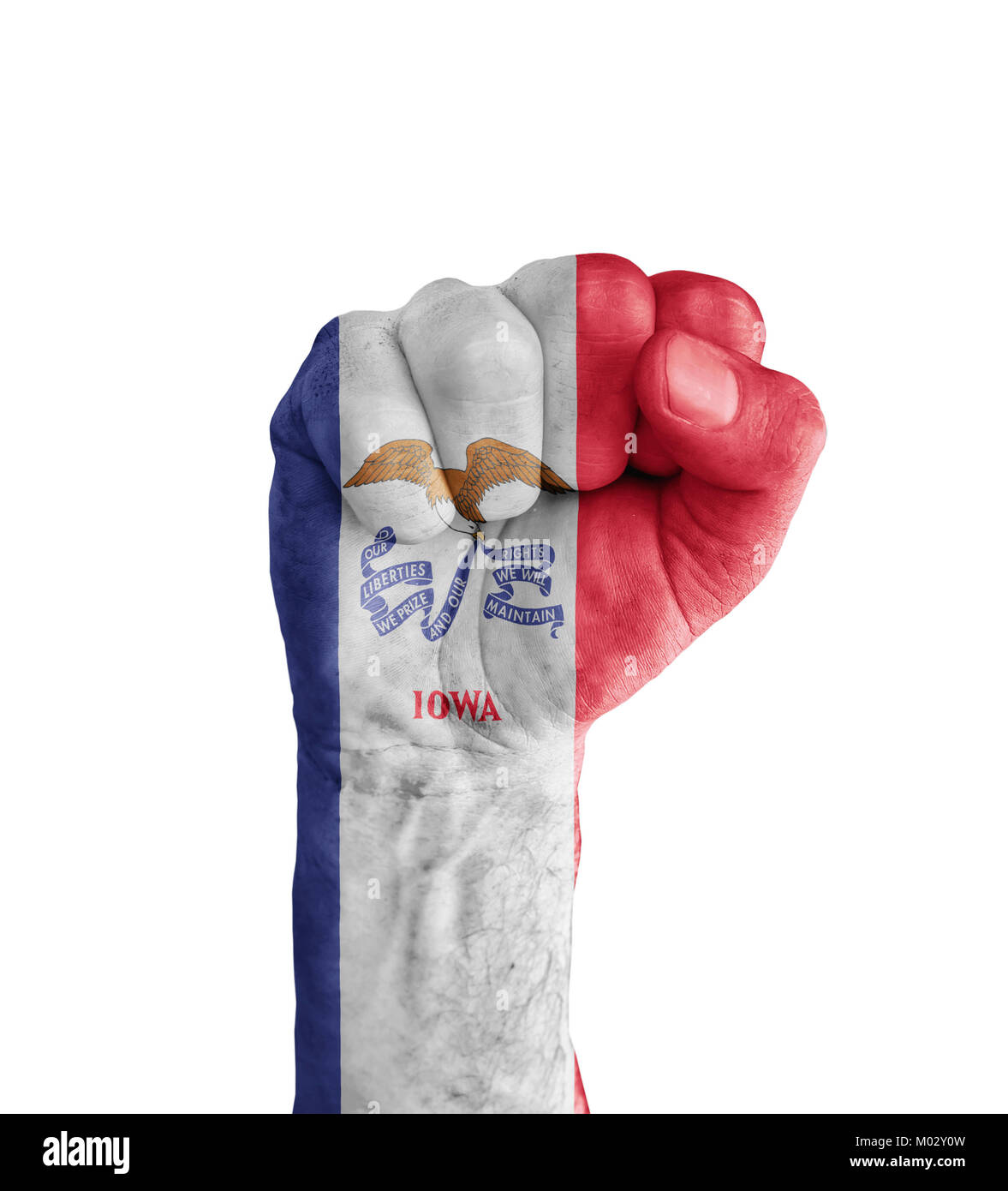 Flag of US Iowa state painted on human fist like victory symbol Stock ...