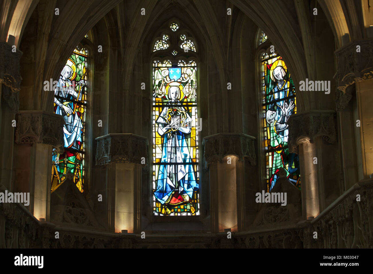 The stained glass windows inside Chapel St. Hubert where Leonardo Da ...