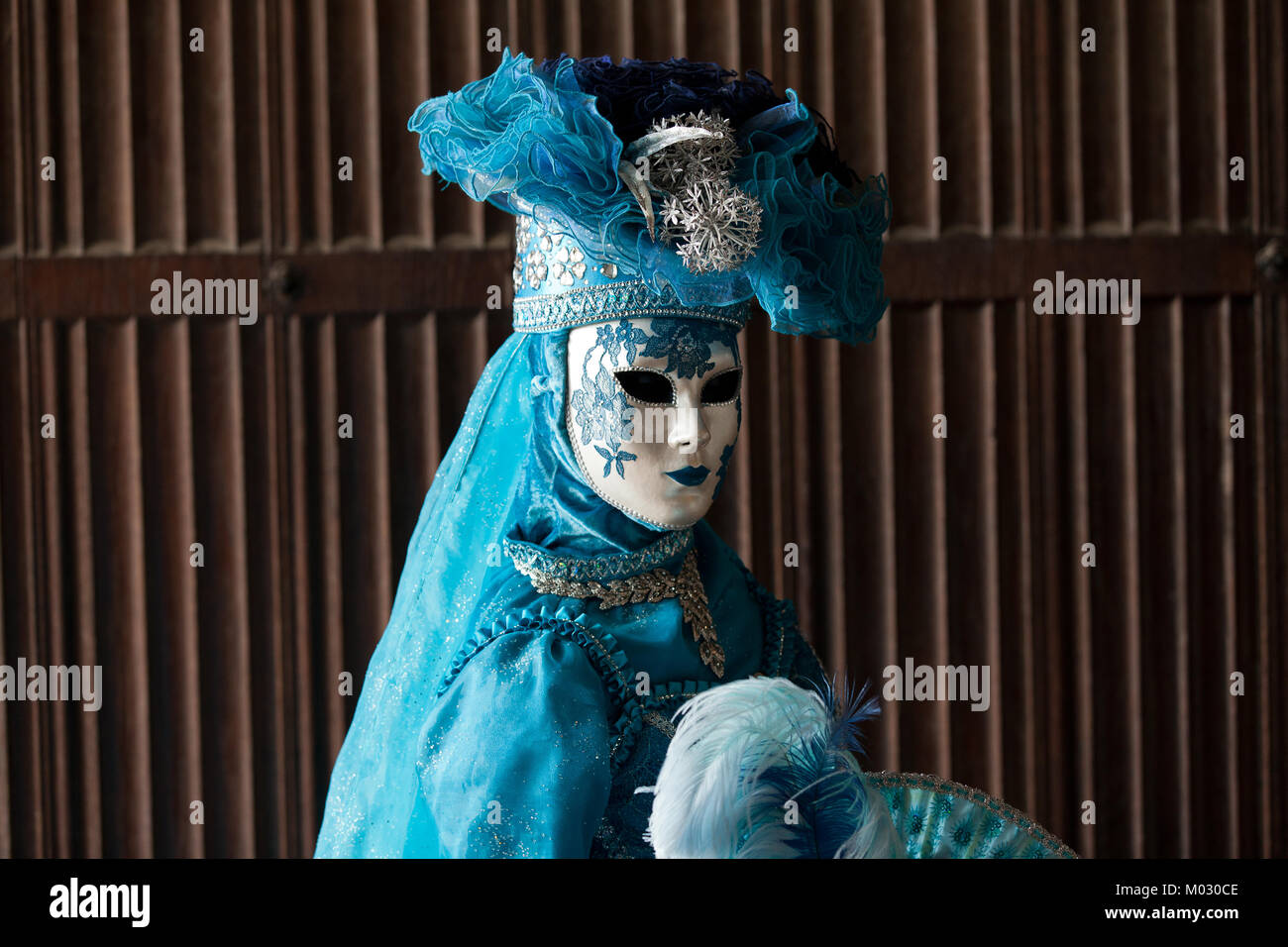 The blue lady in the carnivalesque costume and venetian mask Stock ...
