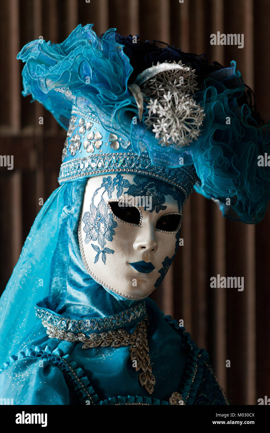 The blue lady in the carnivalesque costume and venetian mask Stock ...