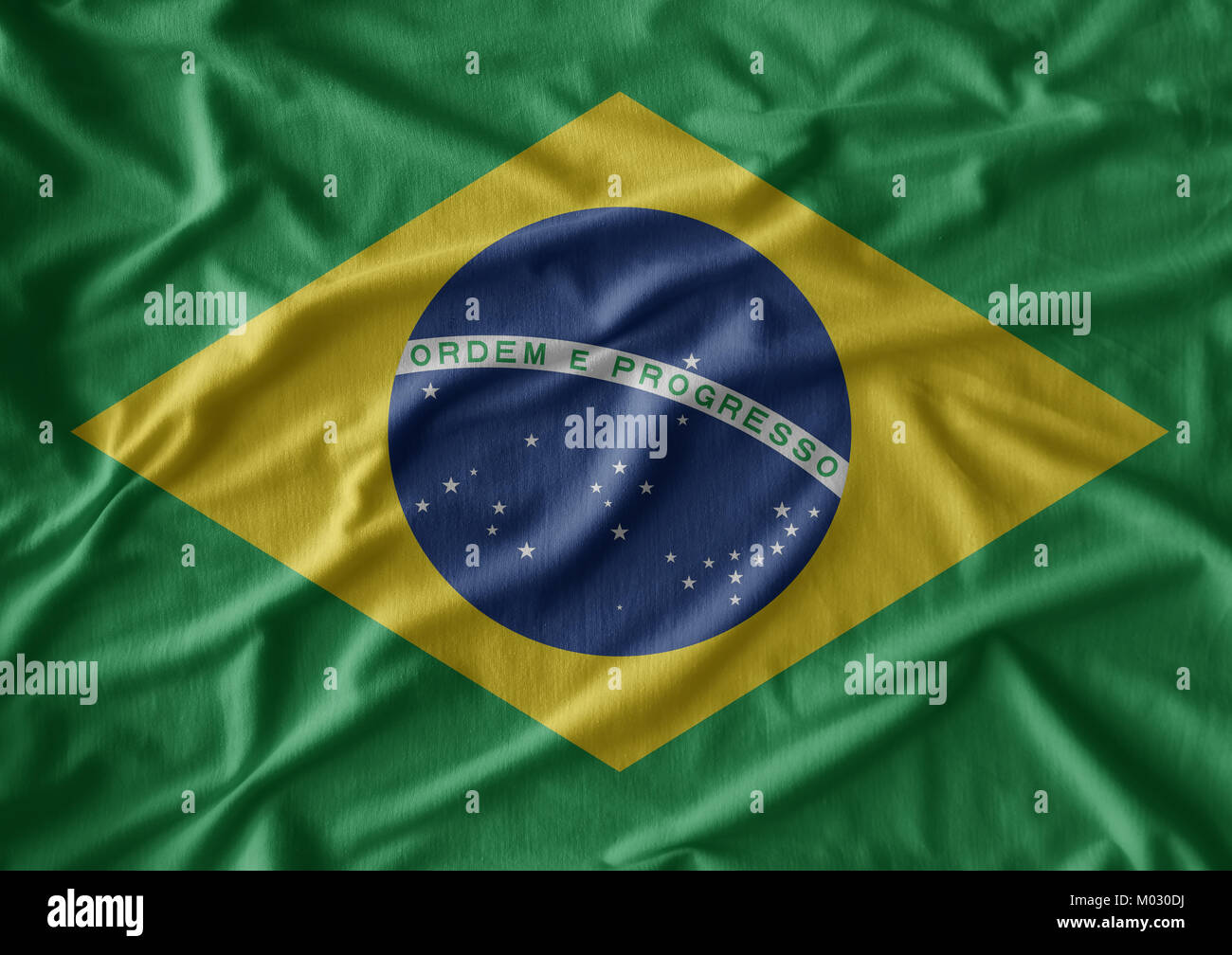 Brazil flag pattern on the fabric texture Stock Photo - Alamy